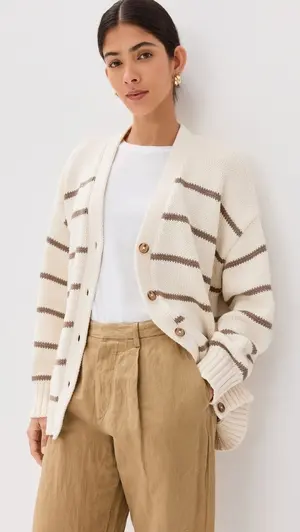 Jenni Kayne Chloe Striped Cotton Cardigan - Ivory/taupe