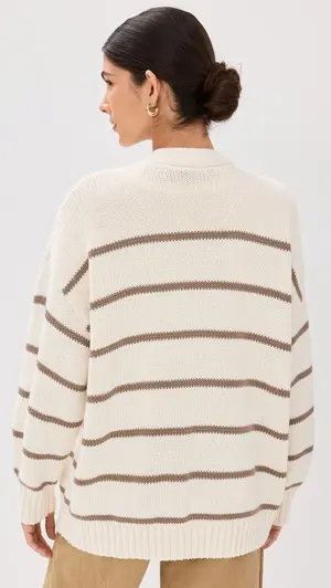 Jenni Kayne Chloe Striped Cotton Cardigan - Ivory/taupe