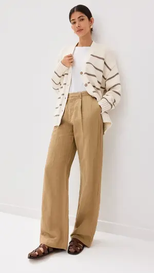 Jenni Kayne Chloe Striped Cotton Cardigan - Ivory/taupe