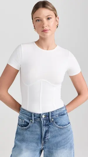 FLEUR DU MAL Cotton T-shirt Thong Bodysuit - Ivory