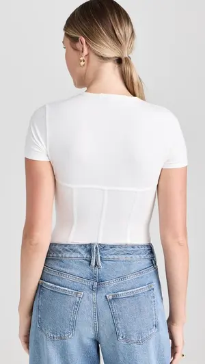 FLEUR DU MAL Cotton T-shirt Thong Bodysuit - Ivory