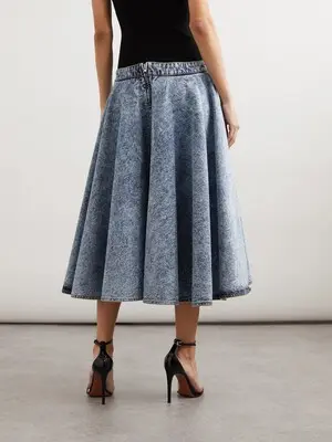 KALAIA Cotton Denim Midi Skirt