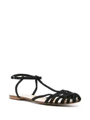 ANNA F. Caged Suede Sandals - Black