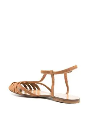 ANNA F. Caged Suede Sandals - Brown