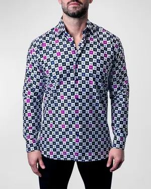 MACEOO Fibonacci Skull Squares Dress Shirt - Multi