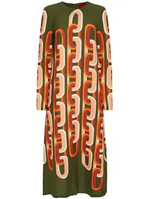 La DoubleJ Swing Chain-link Print Midi Dress - Green