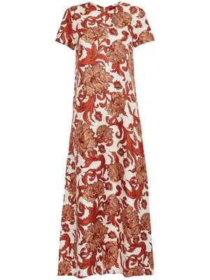 La DoubleJ Swing Botanical-print Silk Dress - White