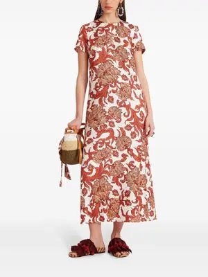 La DoubleJ Swing Botanical-print Silk Dress - White