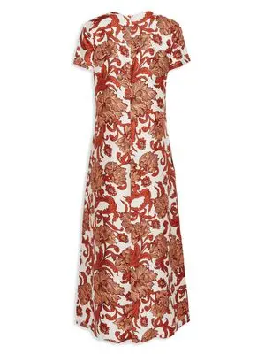 La DoubleJ Swing Botanical-print Silk Dress - White