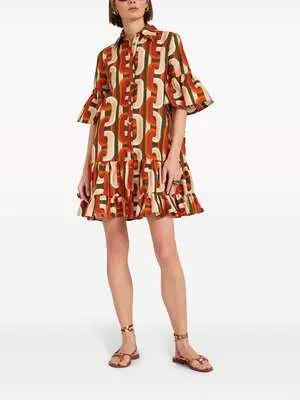 La DoubleJ Printed Choux Mini Dress - Brown