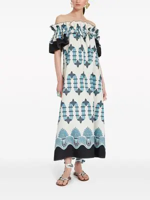 La DoubleJ Sirocco Print Off-shoulder Dress - Blue