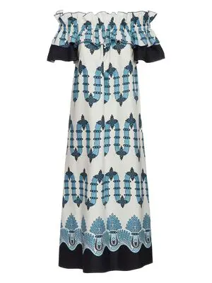 La DoubleJ Sirocco Print Off-shoulder Dress - Blue