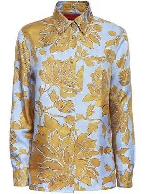 La DoubleJ Floral-print Silk Shirt - Yellow