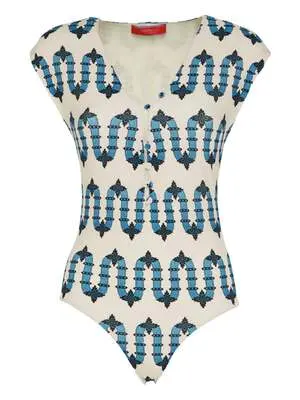 La DoubleJ Geometric-print Bathing Suit - White