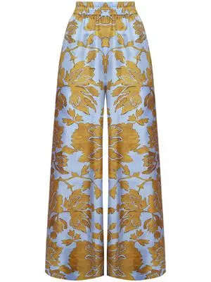 La DoubleJ La DoubleJ Floral-Print Silk Palazzo Pants Yellow