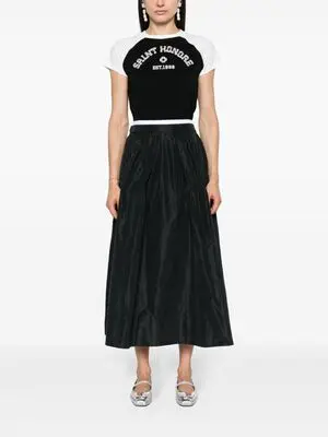 Maje Contrast Waistband Midi Skirt - Black