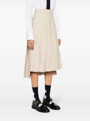 Thom Browne Rwb-tab Pleated Midi Skirt - Neutrals
