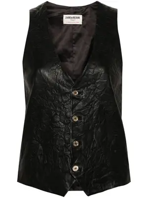 Zadig&Voltaire Emile Crinkled Leather Waistcoat - Black