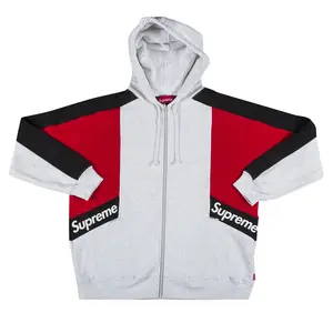Supreme Color Blocked Zip Up Hooded Sweatshirt - Grey