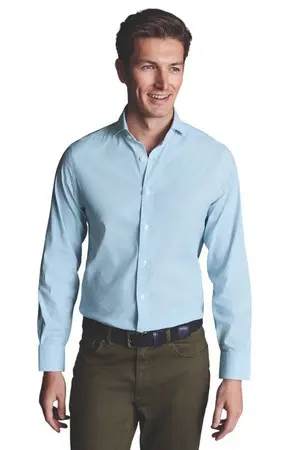 CHARLES TYRWHITT Non-iron Stretch Twill Slim Fit Shirt Single Cuff - Sky Blue