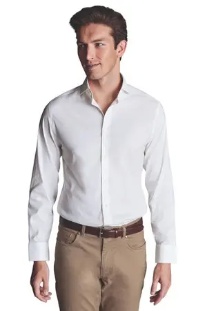 CHARLES TYRWHITT Non-iron Stretch Twill Slim Fit Shirt Single Cuff - White