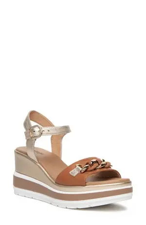 NEROGIARDINI Chain Ankle Strap Wedge Sandal - Brown