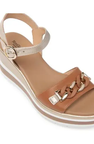 NEROGIARDINI Chain Ankle Strap Wedge Sandal - Brown