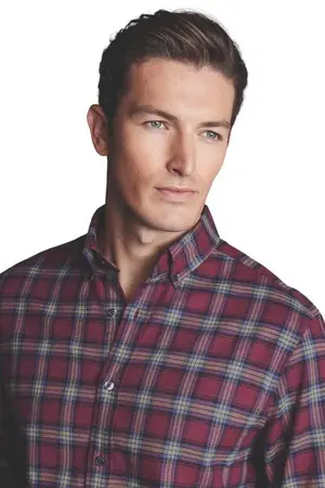 CHARLES TYRWHITT Slim Fit Button-down Collar Brushed Flannel Check Shirt - Dark Red