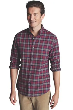 CHARLES TYRWHITT Slim Fit Button-down Collar Brushed Flannel Check Shirt - Dark Red