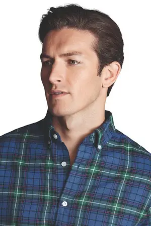 CHARLES TYRWHITT Slim Fit Button-down Collar Brushed Flannel Check Shirt - Green