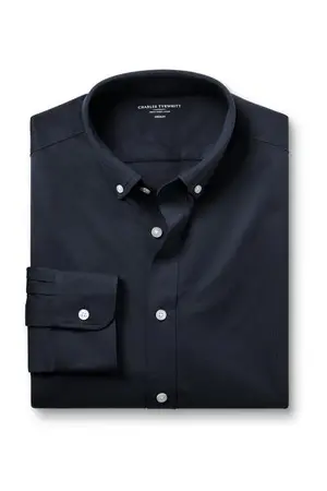 CHARLES TYRWHITT Four-way Stretch Button Down Jersey Shirt - Navy