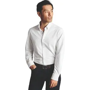 CHARLES TYRWHITT Four-way Stretch Button Down Jersey Shirt - White