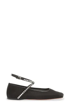 Amina Muaddi Ane Ankle Strap Mesh Flat