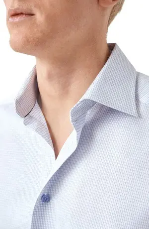 Eton Contemporary Fit Microcheck Organic Cotton Dress Shirt