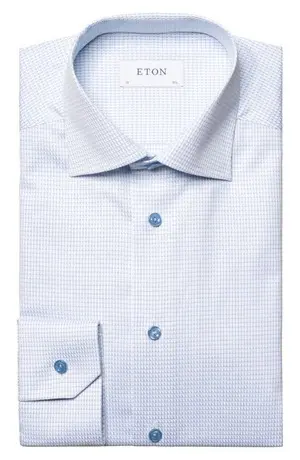 Eton Contemporary Fit Microcheck Organic Cotton Dress Shirt