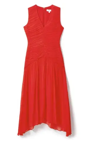 REISS Saffy Ruched Mesh Midi Dress