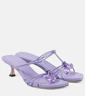 JIMMY CHOO Jemma 50 Embellished Leather Mules - Pink