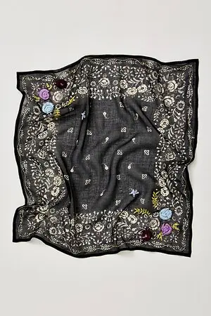 Chan Luu Embroidered Floral Bandana - Jet Black