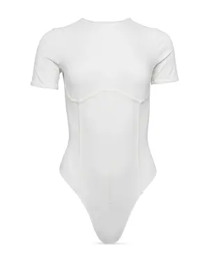FLEUR DU MAL Short Sleeve Thong Bodysuit - Ivory