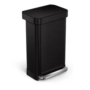 SIMPLEHUMAN 45 Liter Rectangular Liner Rim Kitchen Trash Can With Liner Pocket - Black