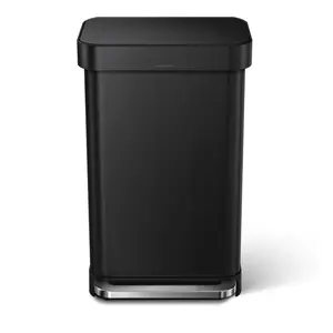 SIMPLEHUMAN 45 Liter Rectangular Liner Rim Kitchen Trash Can With Liner Pocket - Black