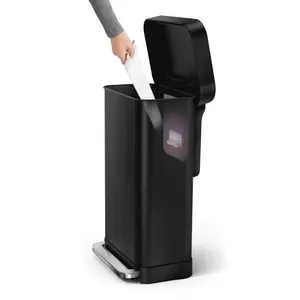 SIMPLEHUMAN 45 Liter Rectangular Liner Rim Kitchen Trash Can With Liner Pocket - Black