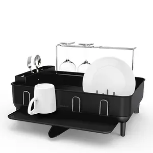 SIMPLEHUMAN Steel Frame Kitchen Dish Drying Rack With Swivel Spout Drain - Black
