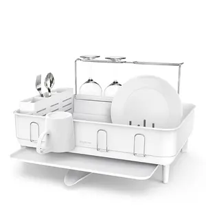 SIMPLEHUMAN Steel Frame Kitchen Dish Drying Rack With Swivel Spout Drain - White
