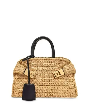 FERRAGAMO Mini Woven Hug Bag - Natural/black/gold