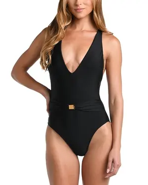 L'Agence Lisa Plunge One-piece Swimsuit - Black