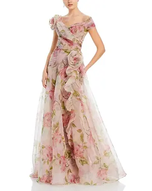 Women's Floral Print Organza Gowns