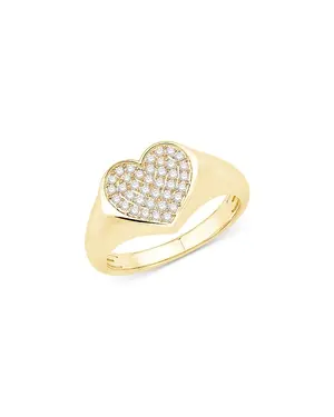 Bloomingdale'S Diamond And 14k Yellow Heart Signet Ring - Gold