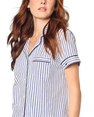 PETITE PLUME French Ticking Pima Pajama Shorts Set - Navy