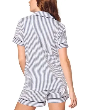 PETITE PLUME French Ticking Pima Pajama Shorts Set - Navy